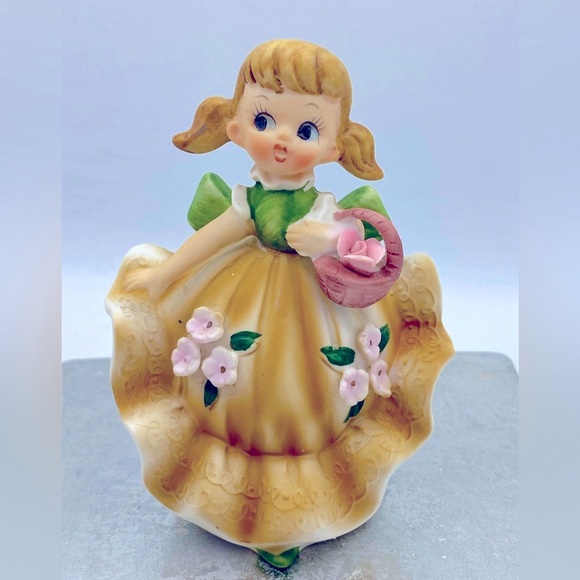 Lefton | Accents | Vintage Lefton Girl With Flower Basket Figurine ...